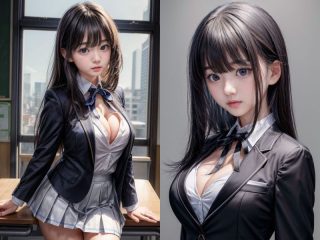 黒髪ロングヘアAI女子さんのJK(ブレザー服)から見える程よいおっぱいサイズの胸の谷間アングル画像 | エロ画像掲示板(まとめ) EROG-BBS